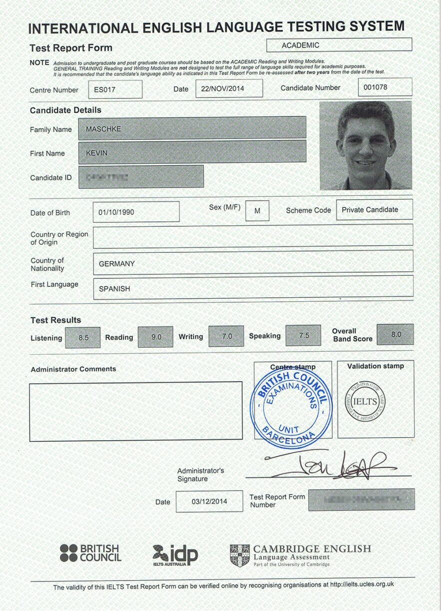 Resultados del IELTS! – Kevin Maschke